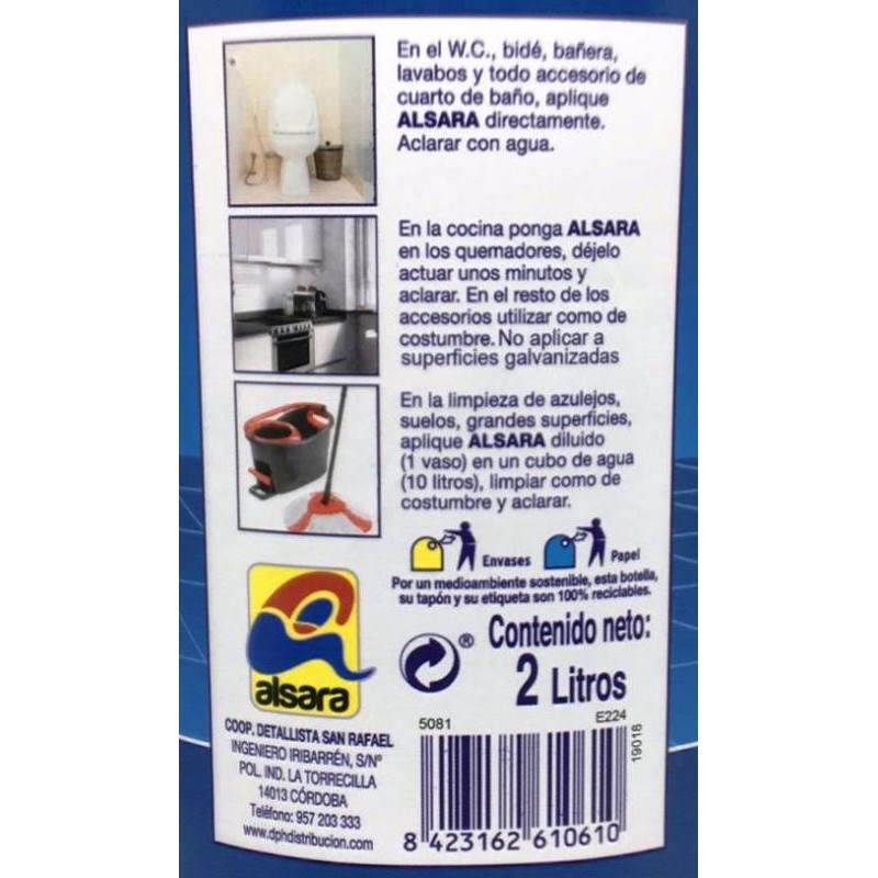 Comprar Deterlejía Azul Alsara. 2 Litros
